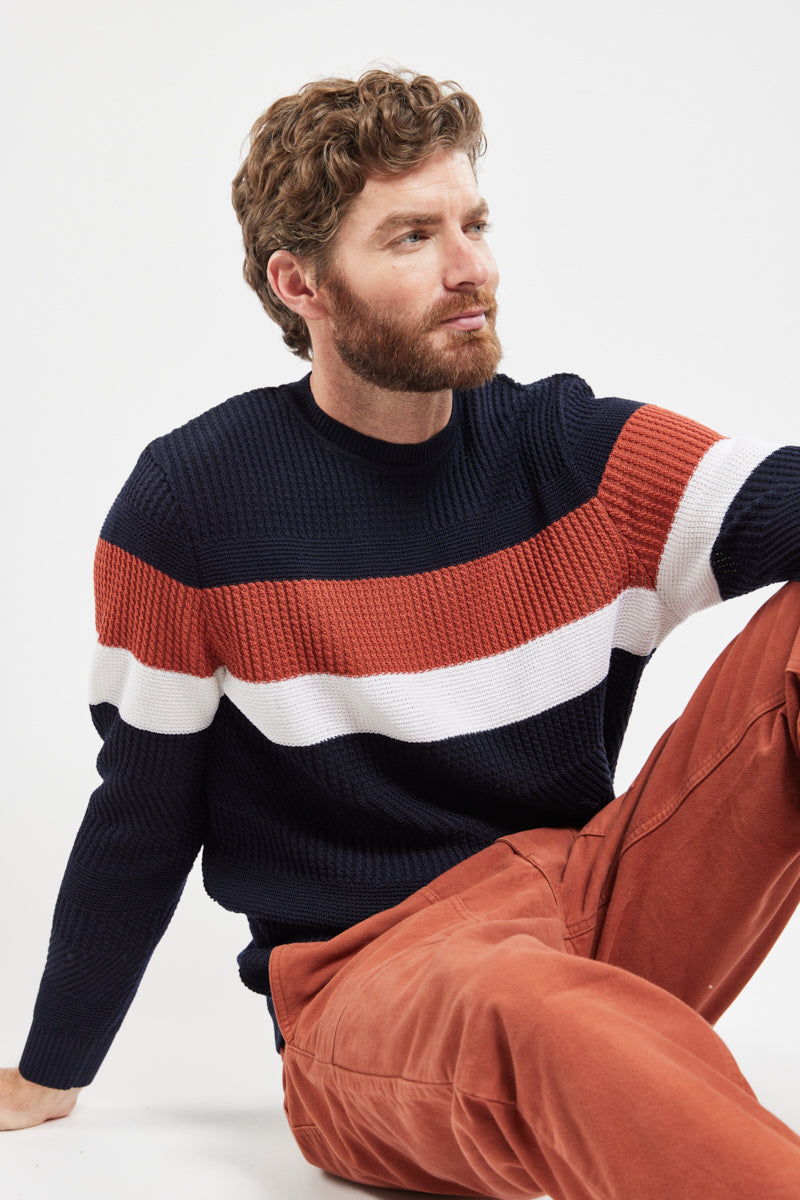 Colour block jumper – wool - Men - Marine deep – Armor-lux