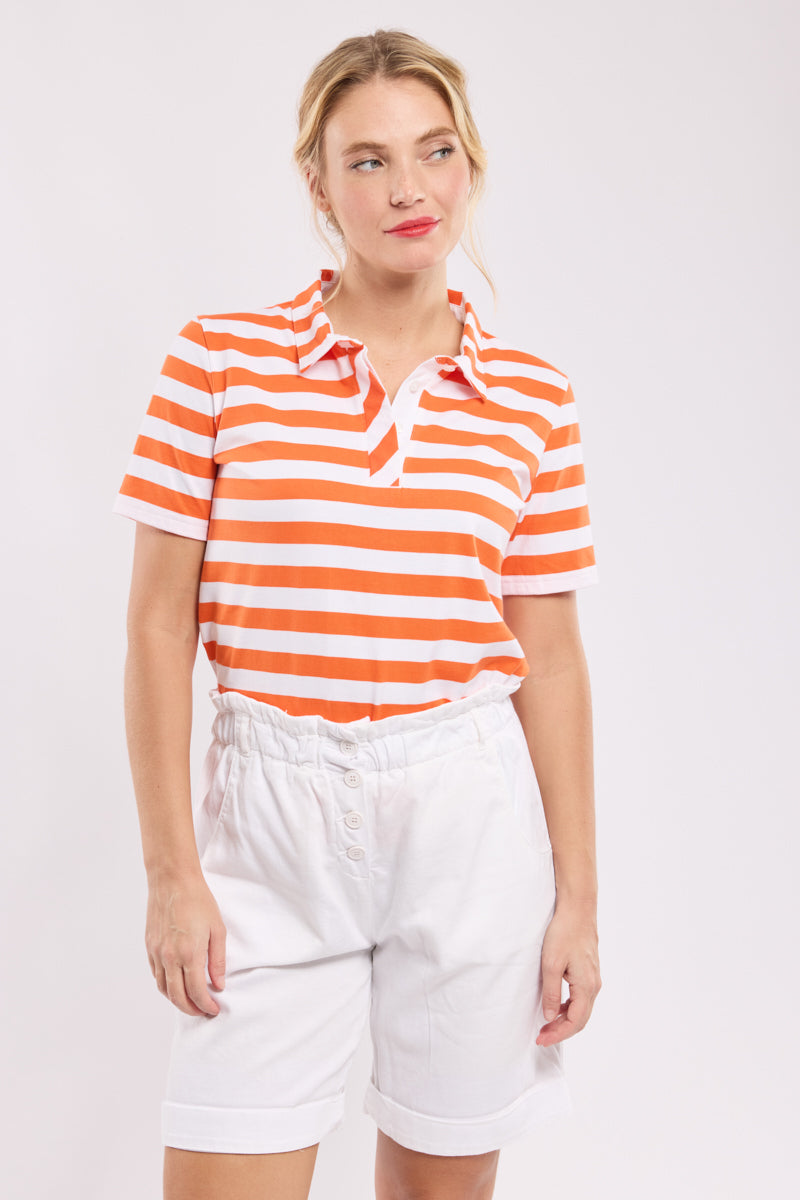 Polo rayé - coton - Femme - Blanc/Flame – Armor-lux