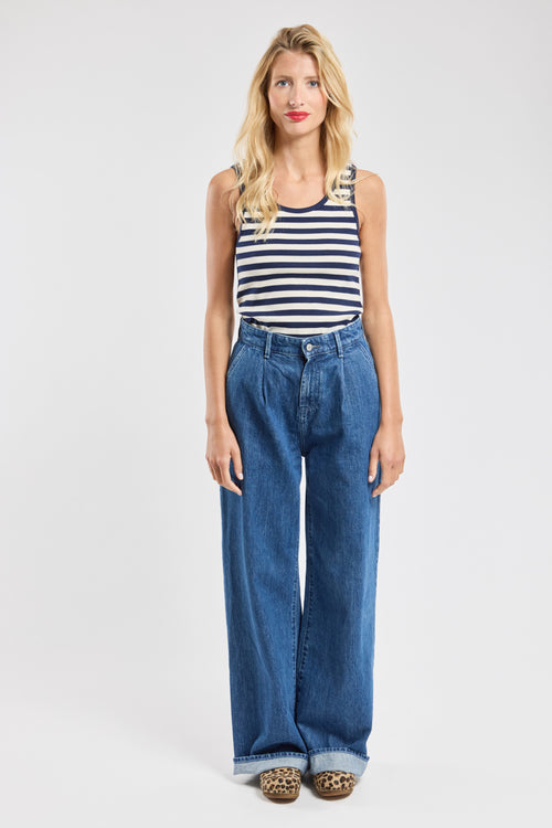 Striped vest top - cotton - Women - Seal/Nature – Armor-lux