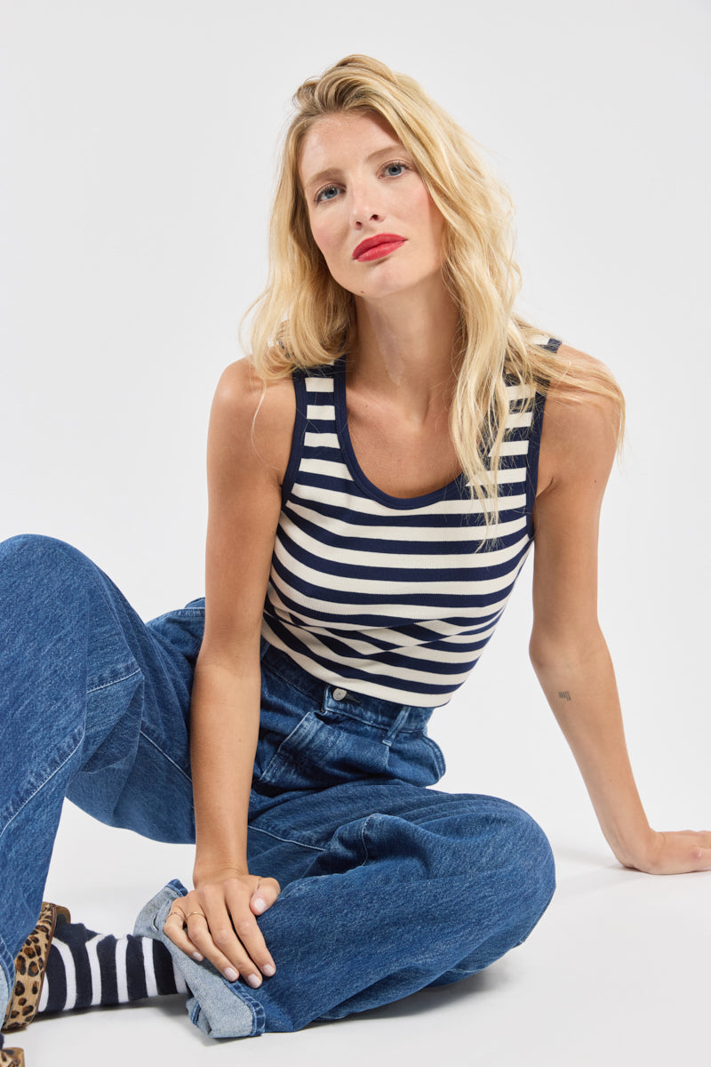 Striped vest top - cotton - Women - Seal/Nature – Armor-lux