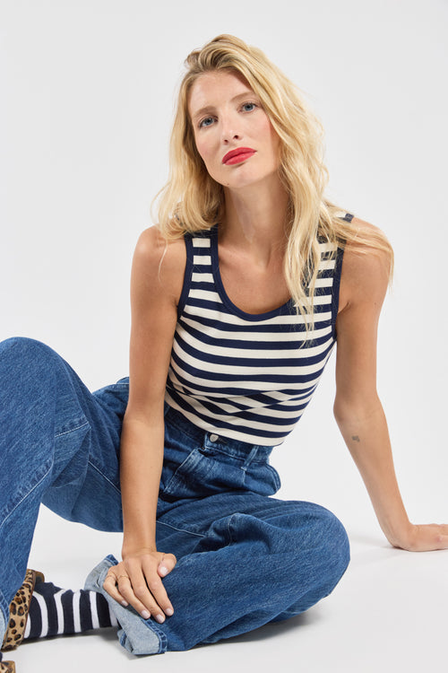 Striped vest top - cotton - Women - Seal/Nature – Armor-lux