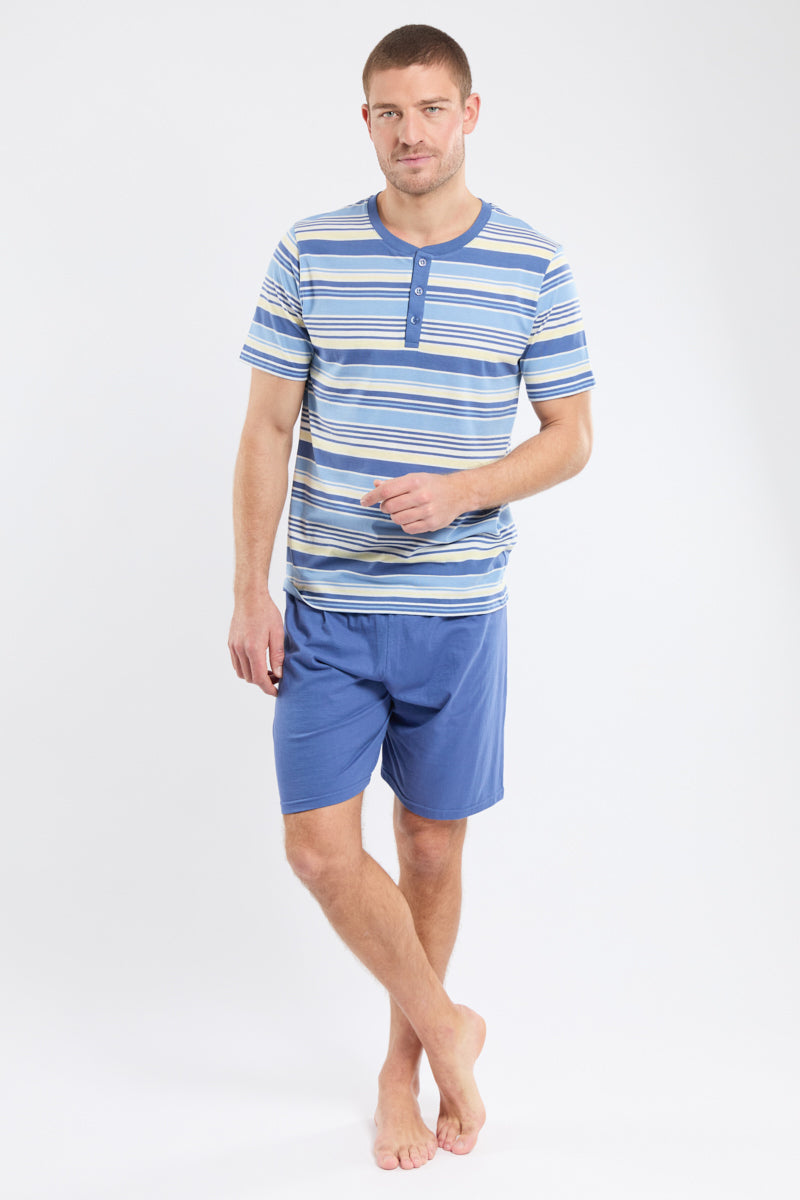 Pyjama haut rayé et short - coton - Homme - Obscur/Milk/Yellow/Flax ...