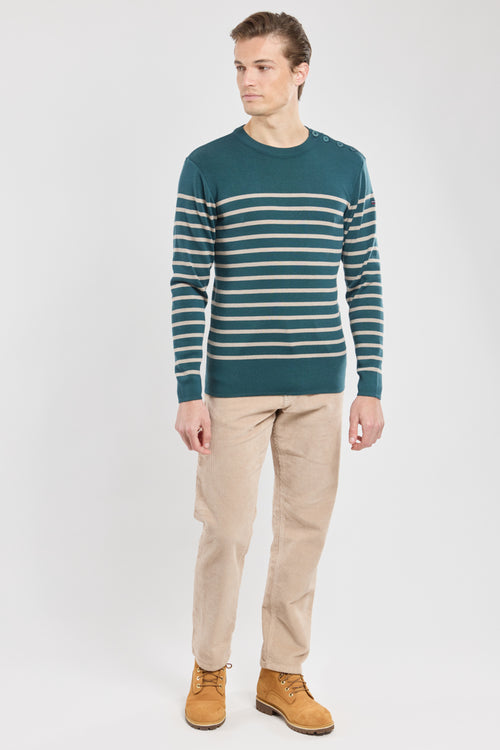 Pull marin rayé Goulenez - laine mérinos - Homme - Dark Stone/Sandstone ...
