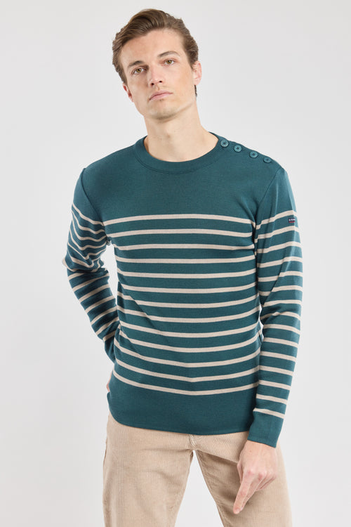 Pull marin rayé Goulenez - laine mérinos - Homme - Dark Stone/Sandstone ...
