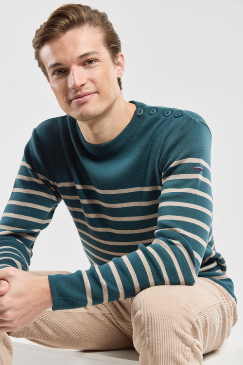 Pull marin rayé Goulenez - laine mérinos - Homme - Dark Stone/Sandstone ...