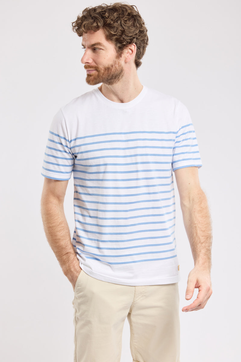 Marinière Etel - coton léger - Homme - Blanc/Flax Blue – Armor-lux