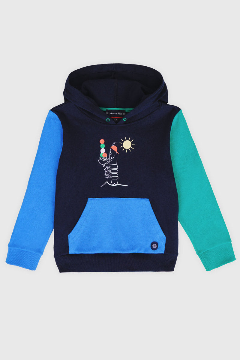 Three-color hoodie - cotton - Kids - Marine Deep/Icaro/Blue Saphir ...