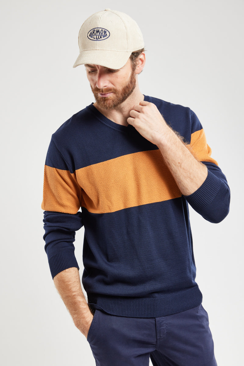 Two-colour jumper - cotton and acrylic - Men - Marine deep/Rusty ...